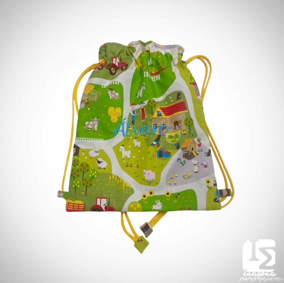 Mochila Saco La Granja . La Vuleta al Cole . Hecha a mano