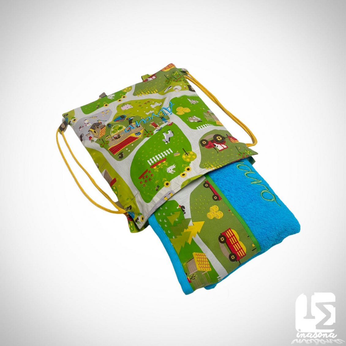 Mochila Saco La Granja . La Vuleta al Cole . Hecha a mano
